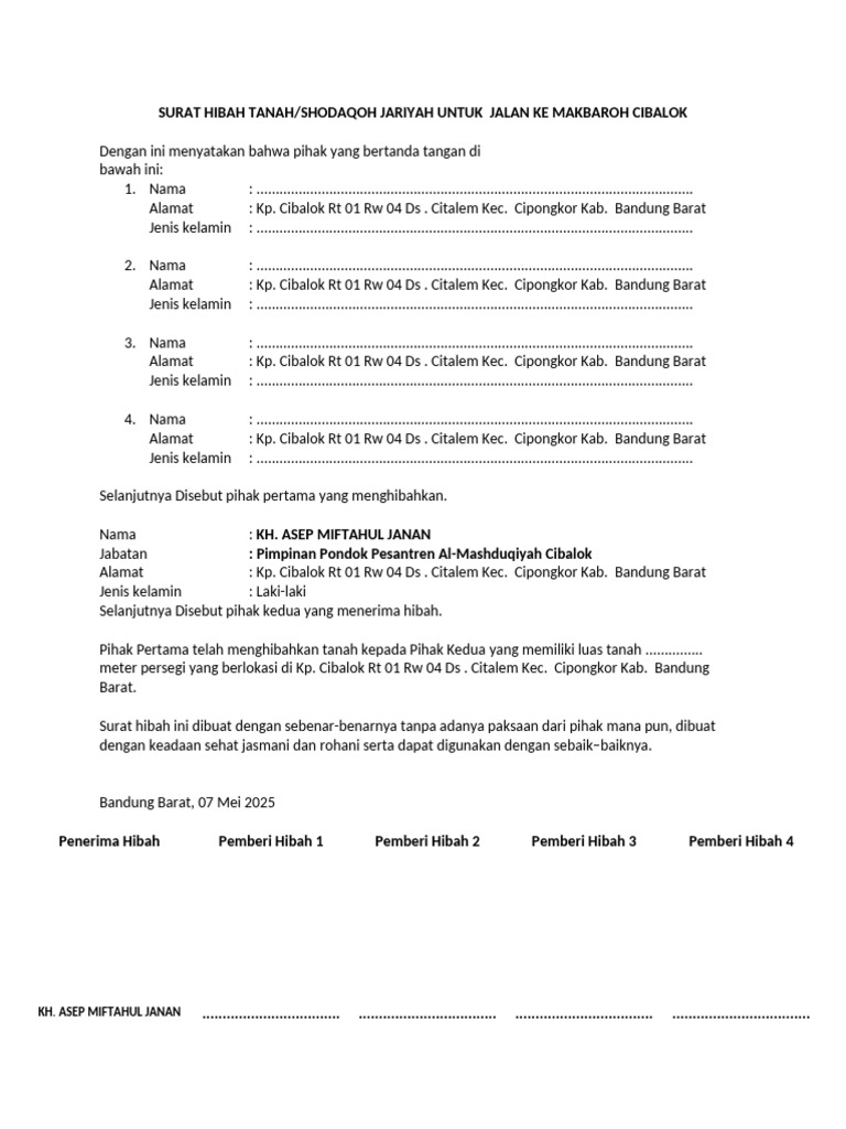 Surat Hibah Tanah untuk Jalan Umum | PDF