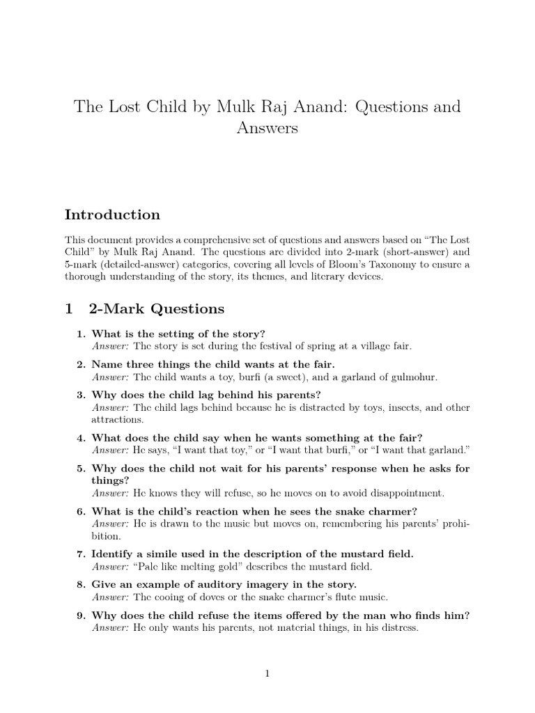 Lost Child: Questions & Answers Guide | PDF | Psychological Concepts ...