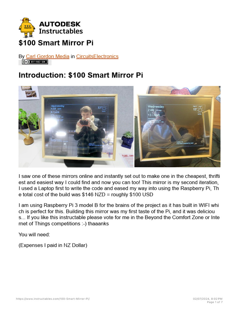 $100 Smart Mirror Pi - 6 Steps (With Pictures) - Instructables | PDF ...