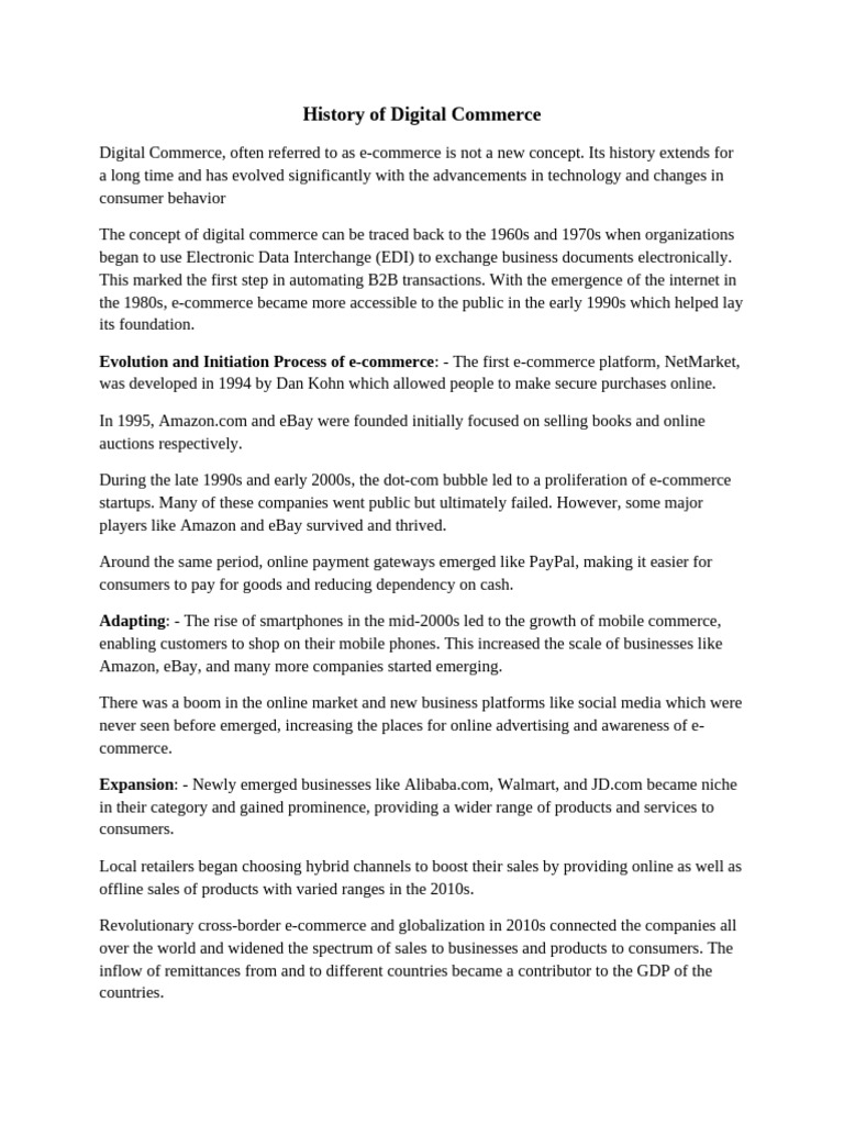 Evolution of Digital Commerce History | PDF | E Commerce | Commerce
