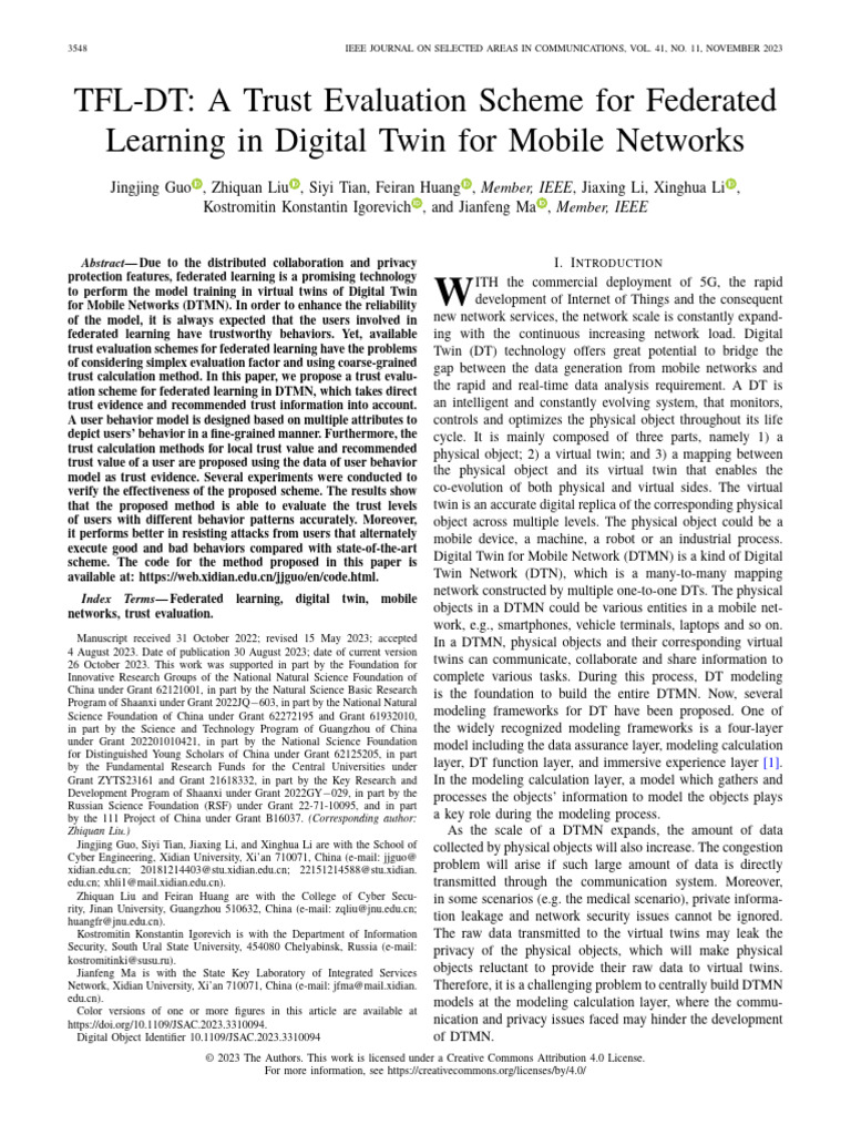 TFL-DT A Trust Evaluation Scheme For Federated Learning in Digital Twin ...