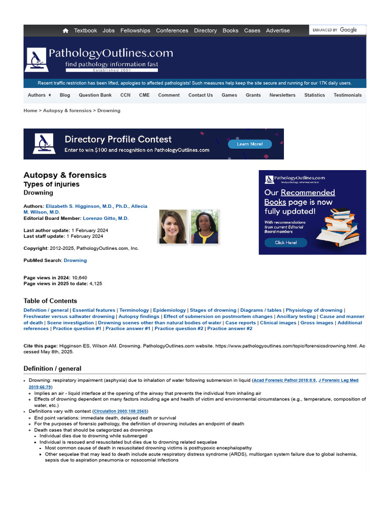 Pathology Outlines - Drowning | PDF | Apnea | Diseases And Disorders