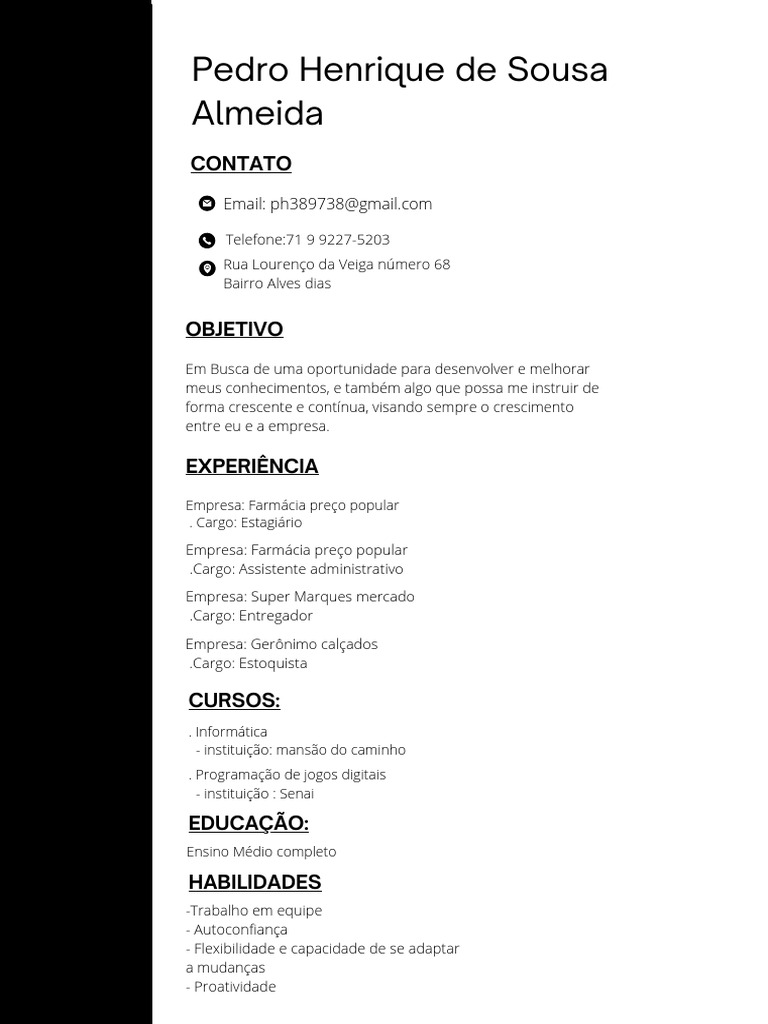 Currículo Pedro Henrique | PDF