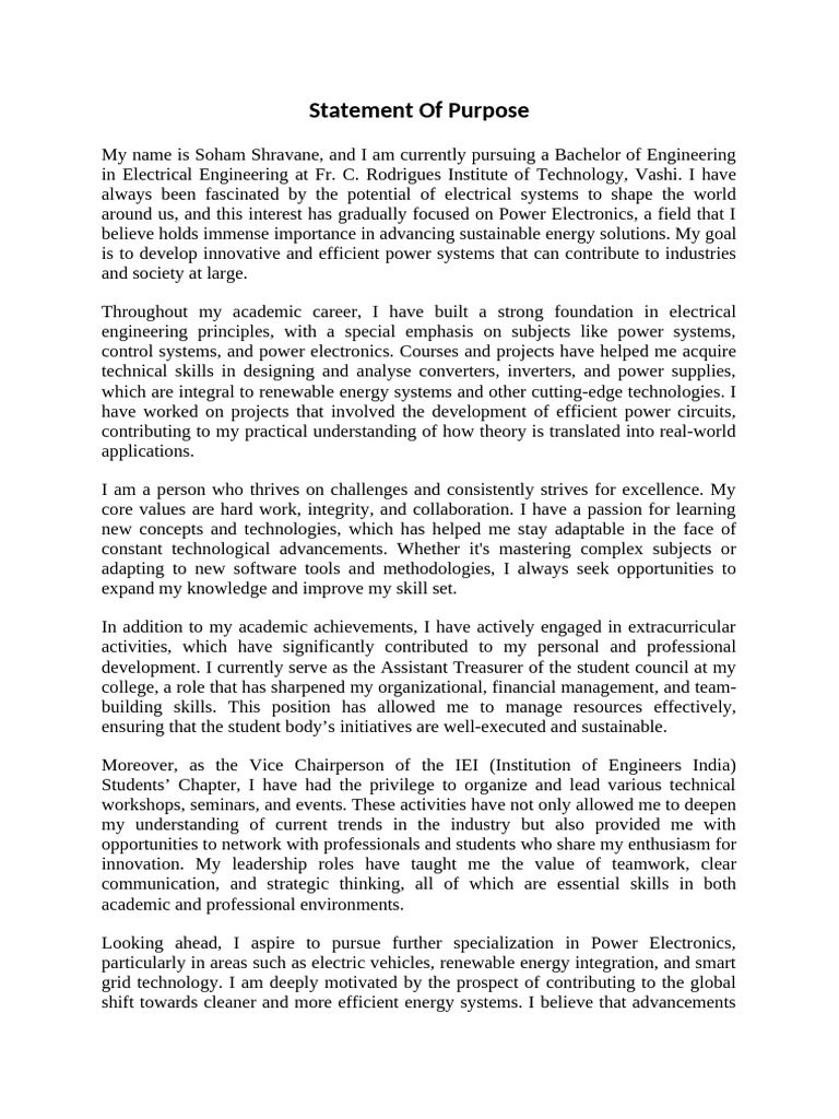 Power Electronics Statement of Purpose | PDF | Engineering | Sustainability