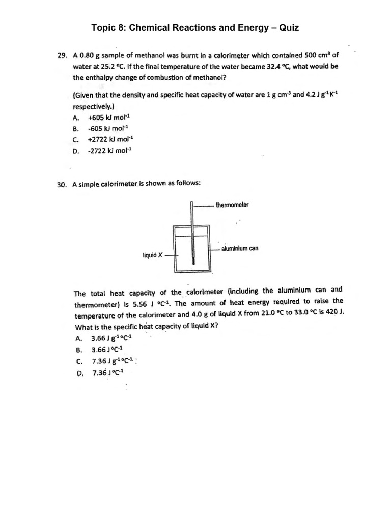 Enthalpy Quiz 2 (30 Mins) 17, 21,22,24 | PDF