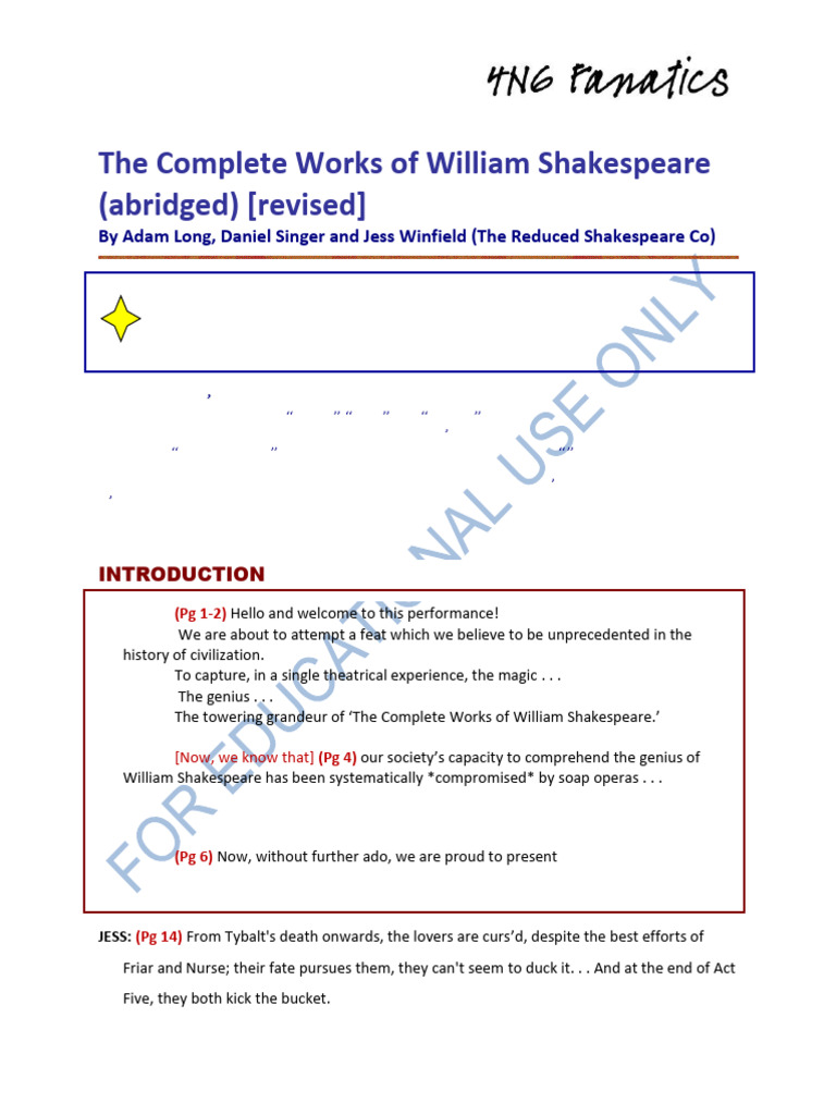 Complete Works of William Shakespeare Abridged-Revised - DUO | PDF ...