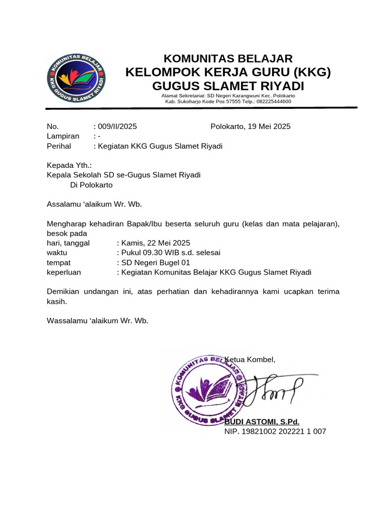 Undangan KKG Gugus 4 Luring 1 | PDF