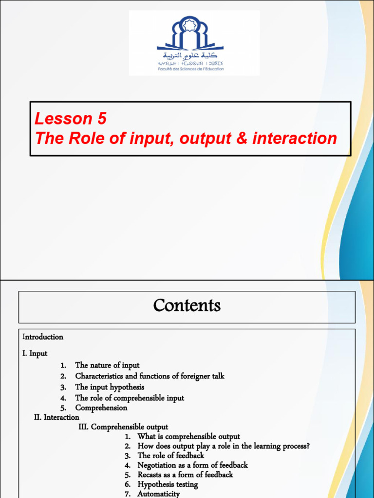 Lesson 5 - Input, Output & Interaction | PDF | Second Language Acquisition | Language Acquisition