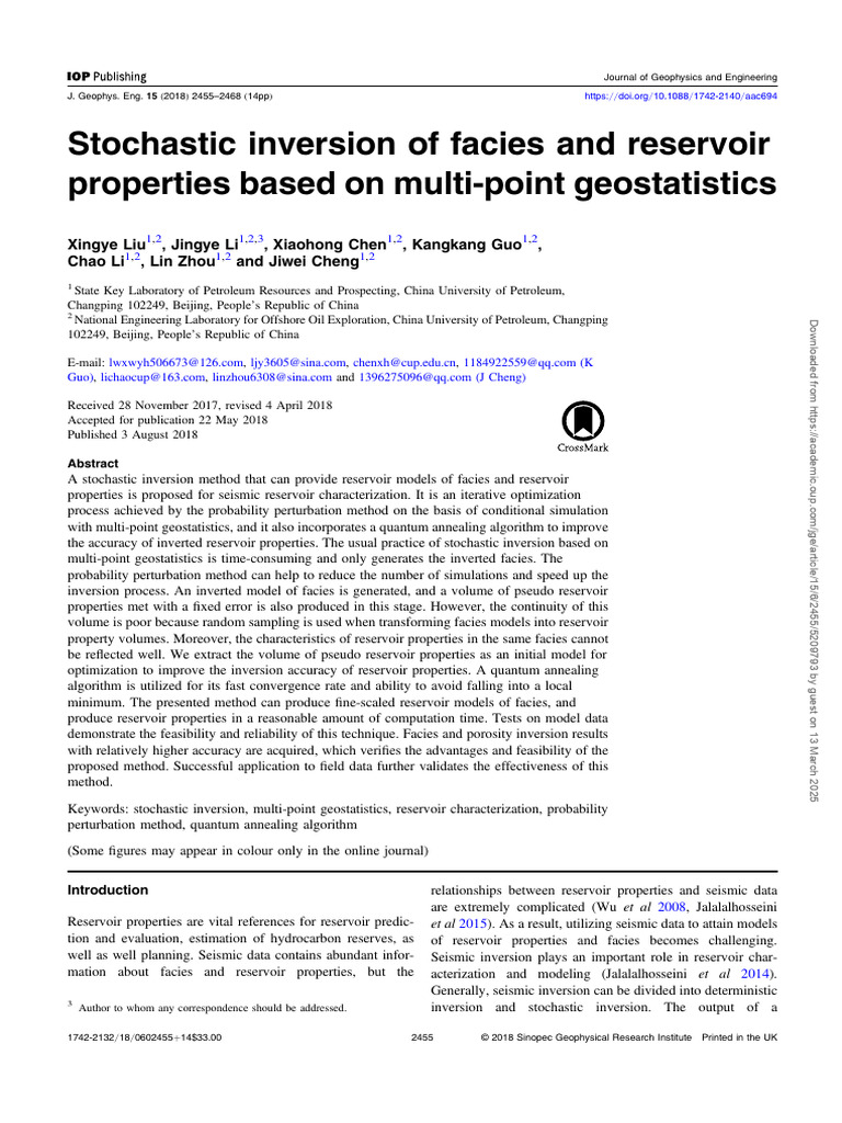 Stochastic Inversion of Facies and Reservoir | PDF | Applied Mathematics
