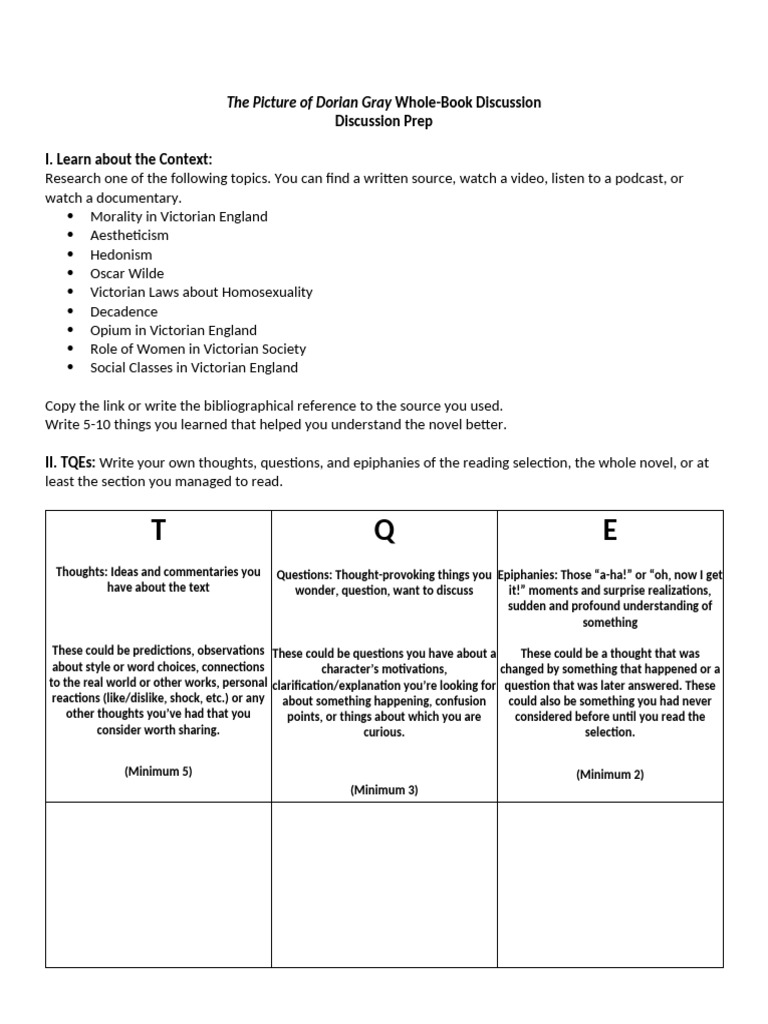 Discussion Prep_The Picture of Dorian Gray (1) | PDF | The Picture Of ...
