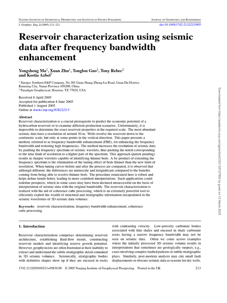 Reservoir Characterization Using Seismic | PDF | Wavelet | Reflection Seismology