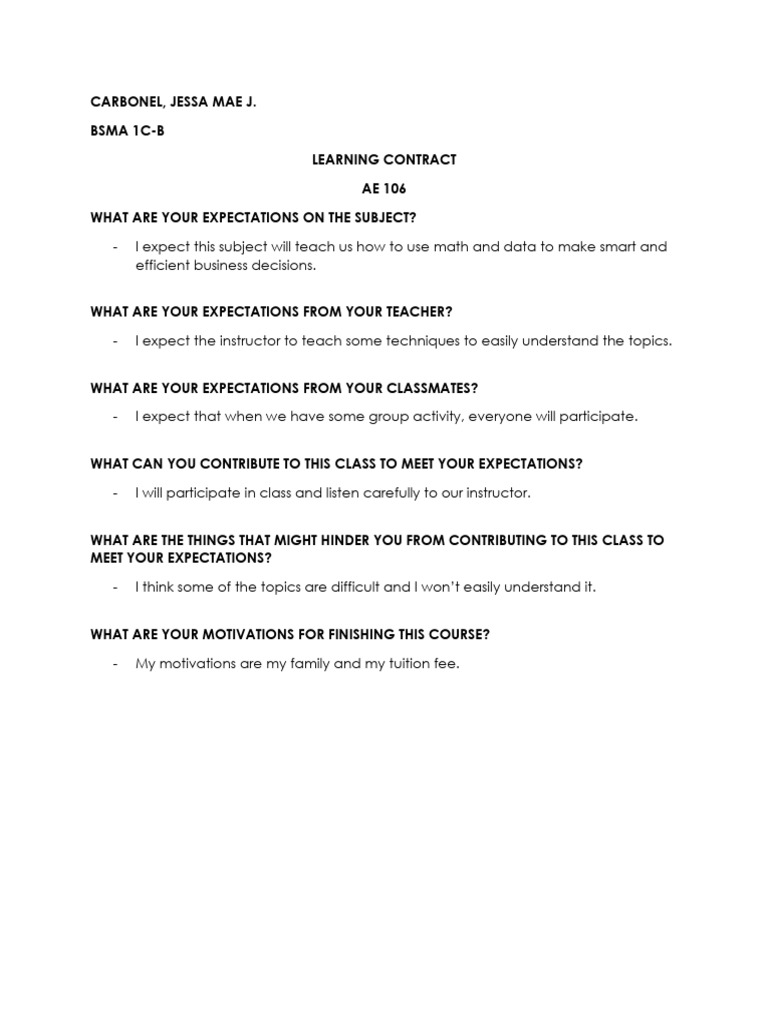 Carbonel Learning Contract | PDF