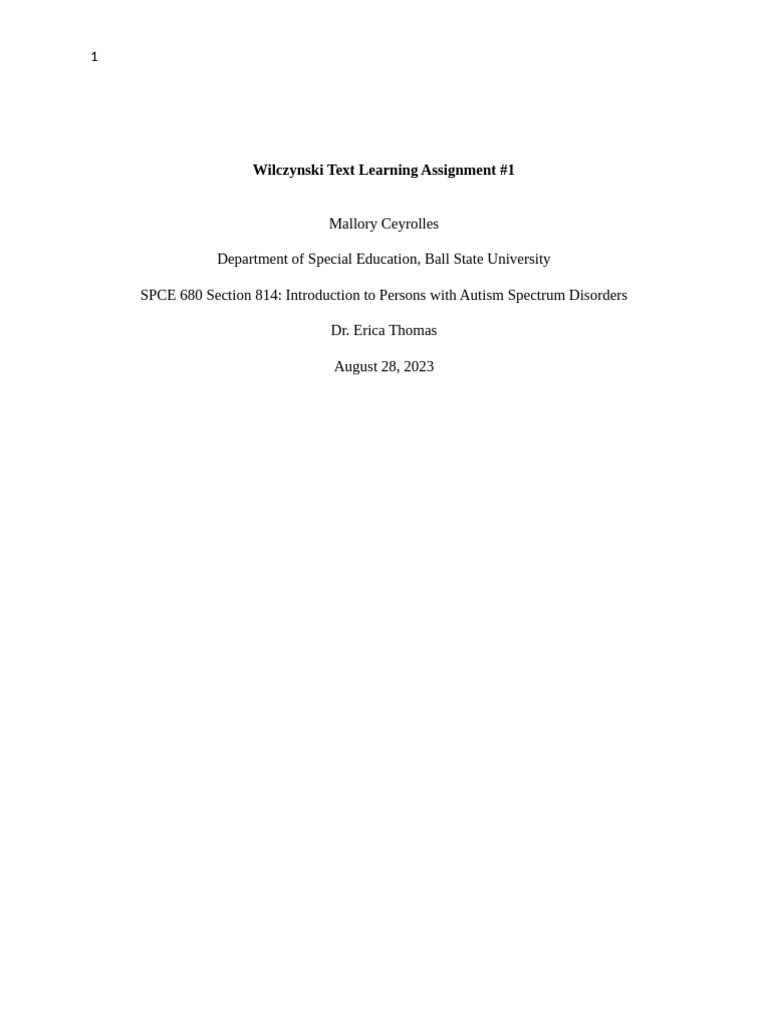Ceyrolles, Mallory Wilczynski Text Learning Assignment | PDF | Psychology | Behavioural Sciences