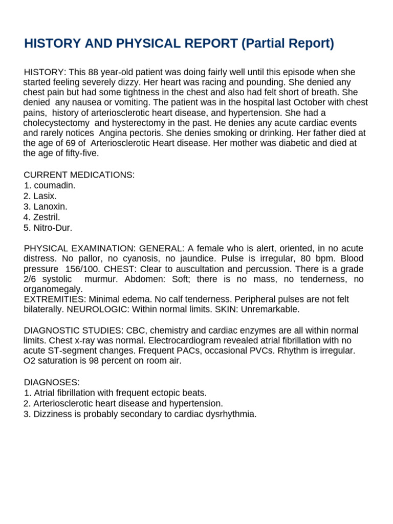 Draft History and Physical Report | PDF