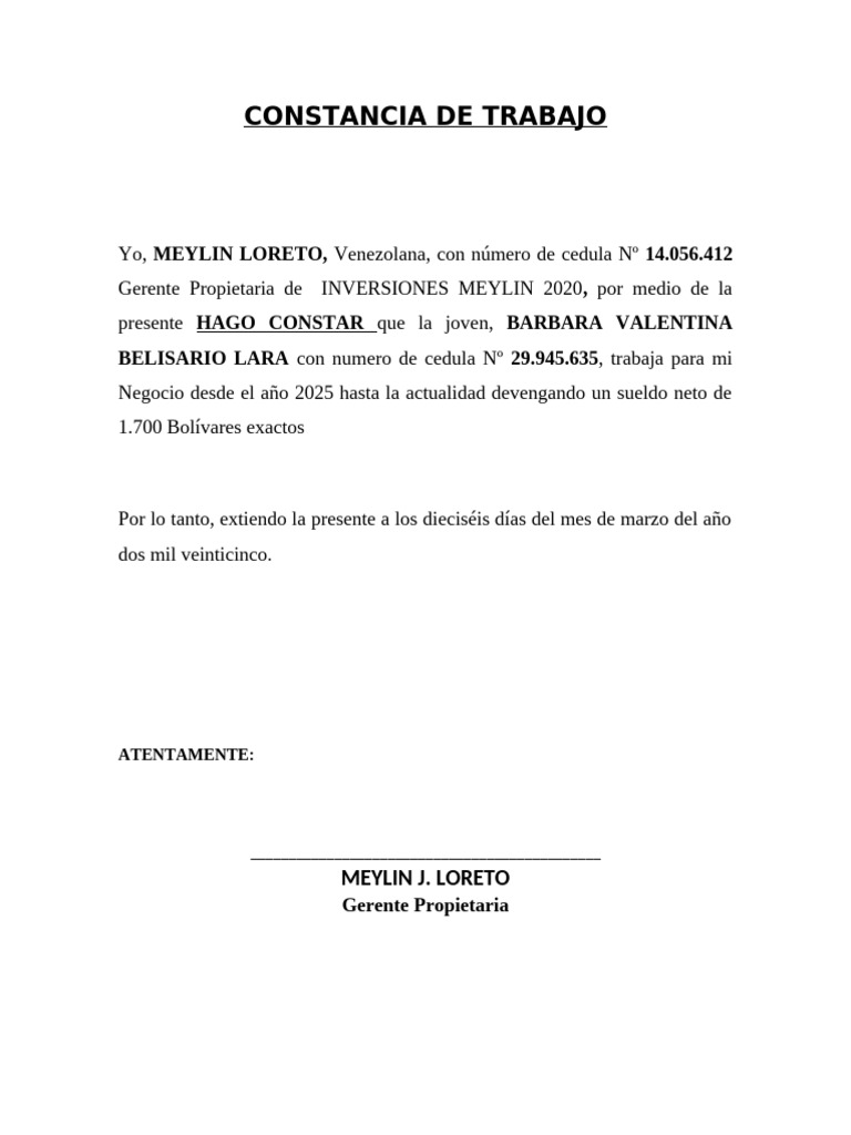 Constancia de Trabajo Docx | PDF