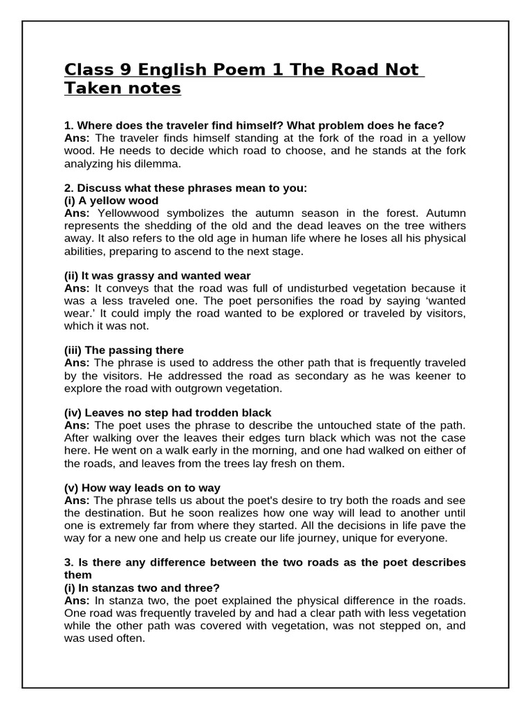 Class 9 English Poem 1 The Road Not Taken | PDF | Choice