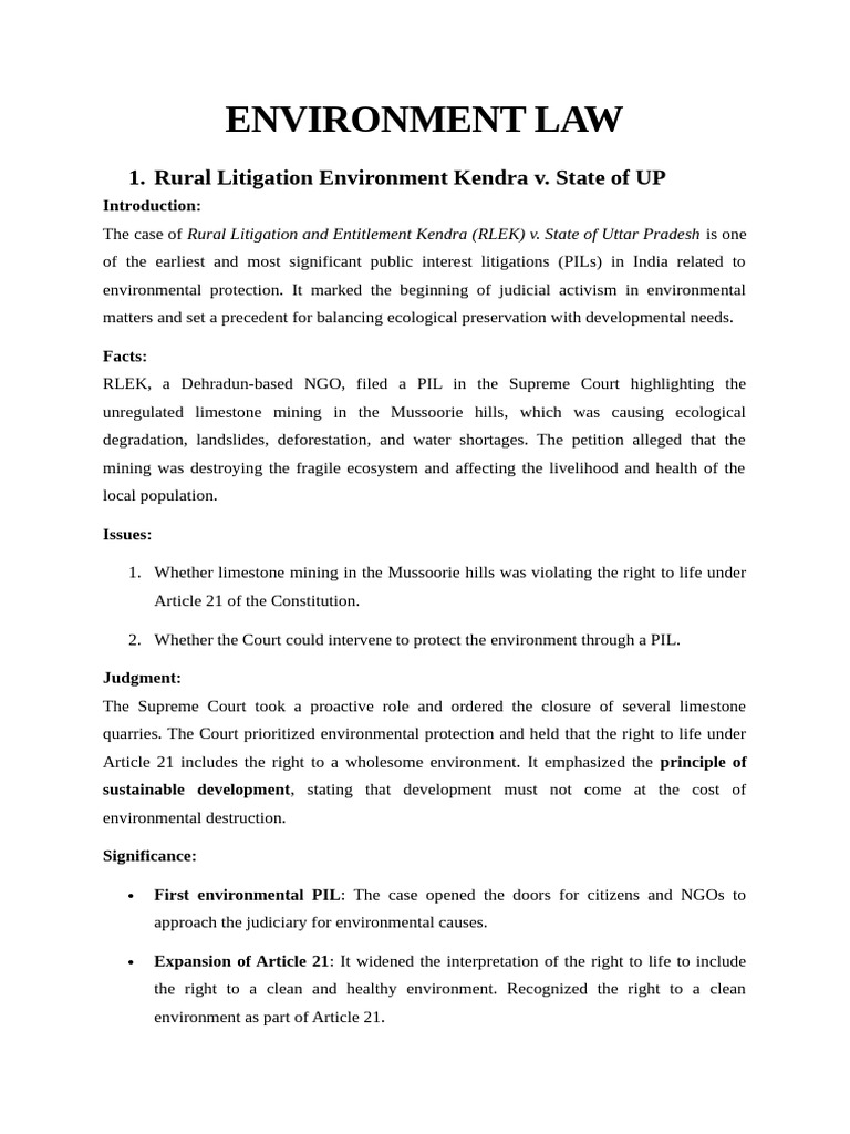 Landmark Indian Environmental Cases | PDF | Sustainability ...