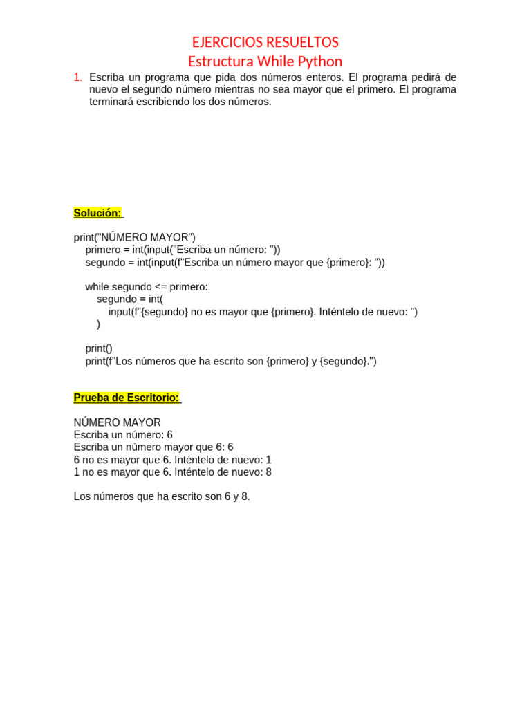 Ejercicios Resueltos While - Python | PDF | Programación de computadoras | Ingeniería de software