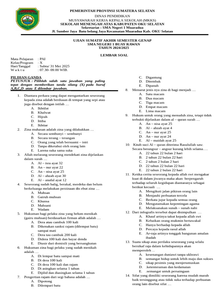 SOAL USAS pai X Genap | PDF