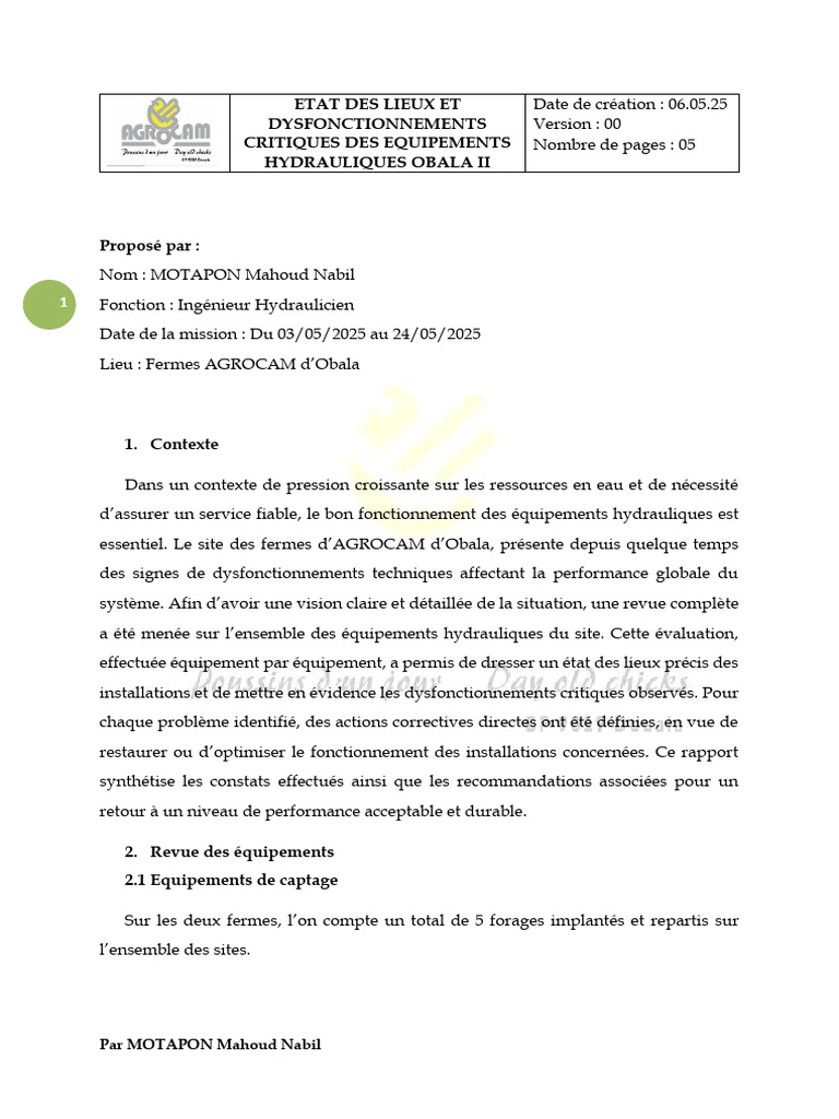 Dysfonctionnements des équipements Obala II | PDF