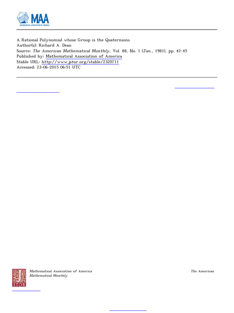 Quaternion Group and Rational Polynomials | PDF | Field (Mathematics ...