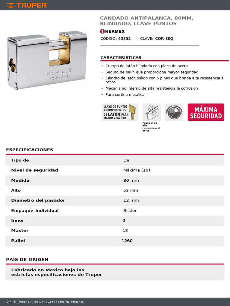 Candado Blindado HR-43352 | PDF