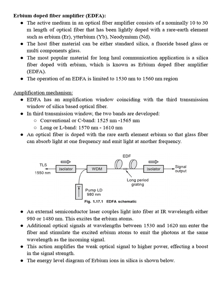 Erbium Doped Fiber Amplifier (EDFA) | PDF | Optical Fiber | Wavelength ...