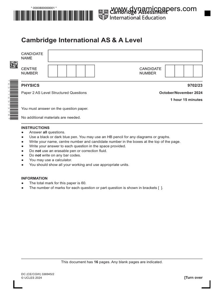 Cambridge International AS & A Level: Physics 9702/23 | PDF | Quark ...