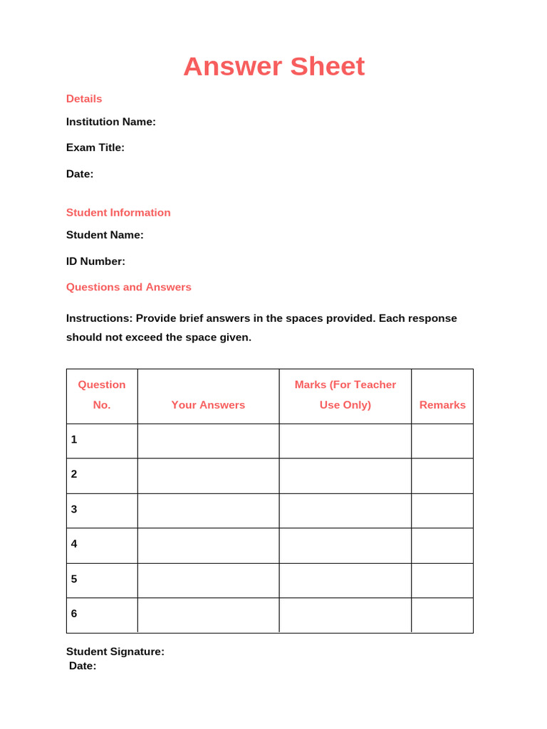 Answer Sheet Pdf Pdf