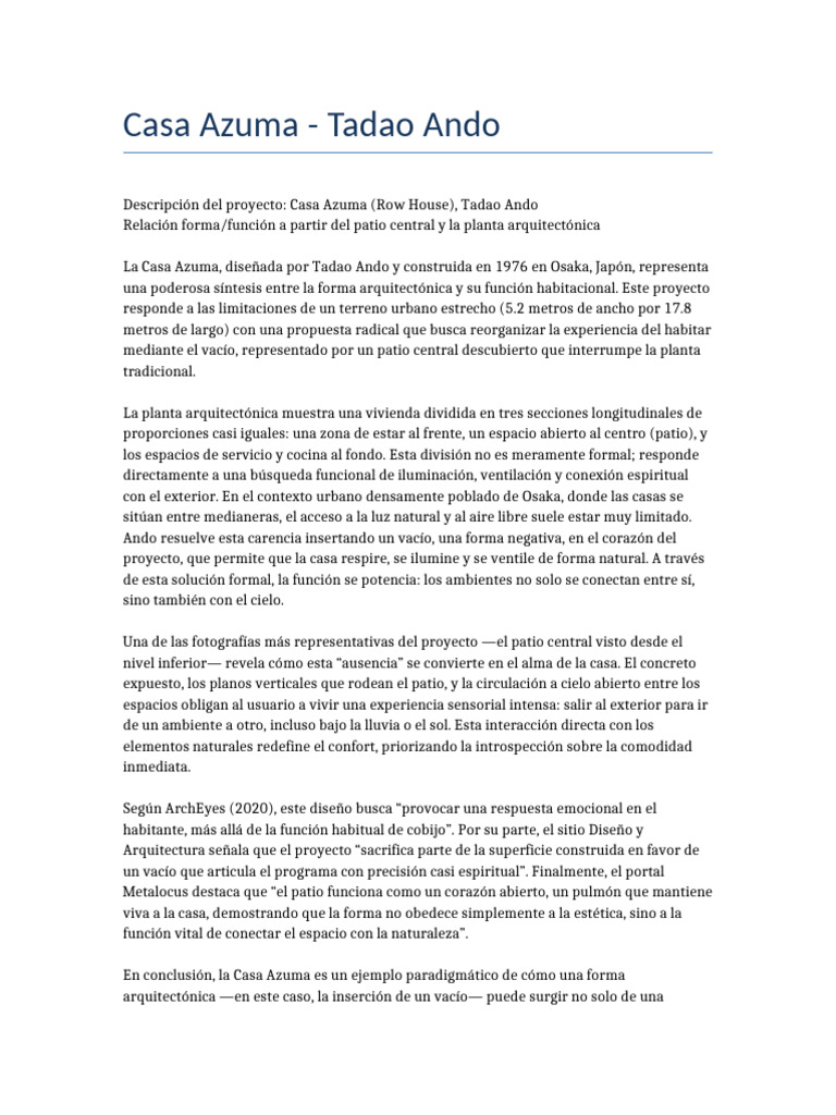 Casa Azuma Tadao Ando Descripcion | PDF