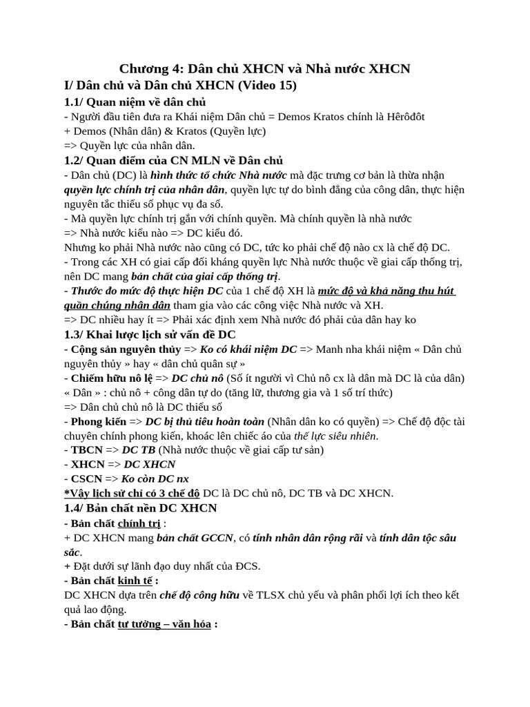 Chương 4 Dân chủ XHCN và Nhà nước XHCN | PDF