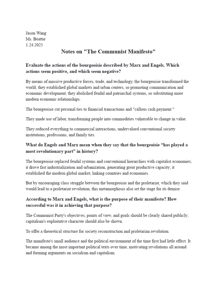 Notes On The Communist Manifesto | PDF | Communism | The Communist ...