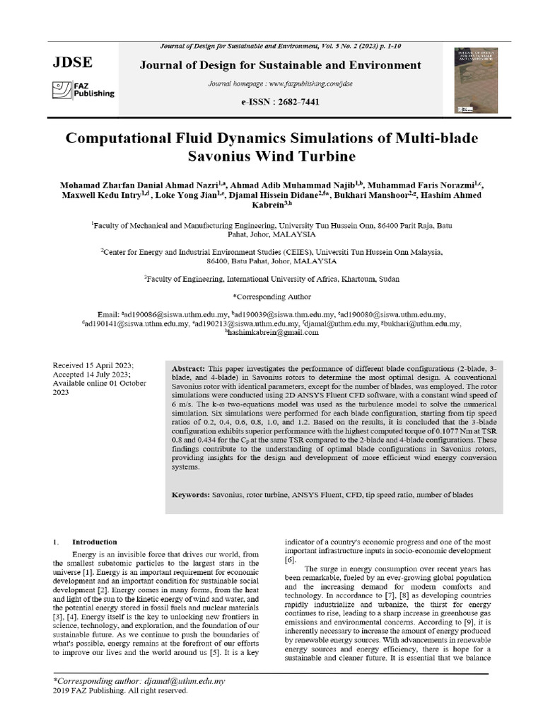 View of Computational Fluid Dynamics Simulations of Multi Blade Savonius Wind Turbine | PDF