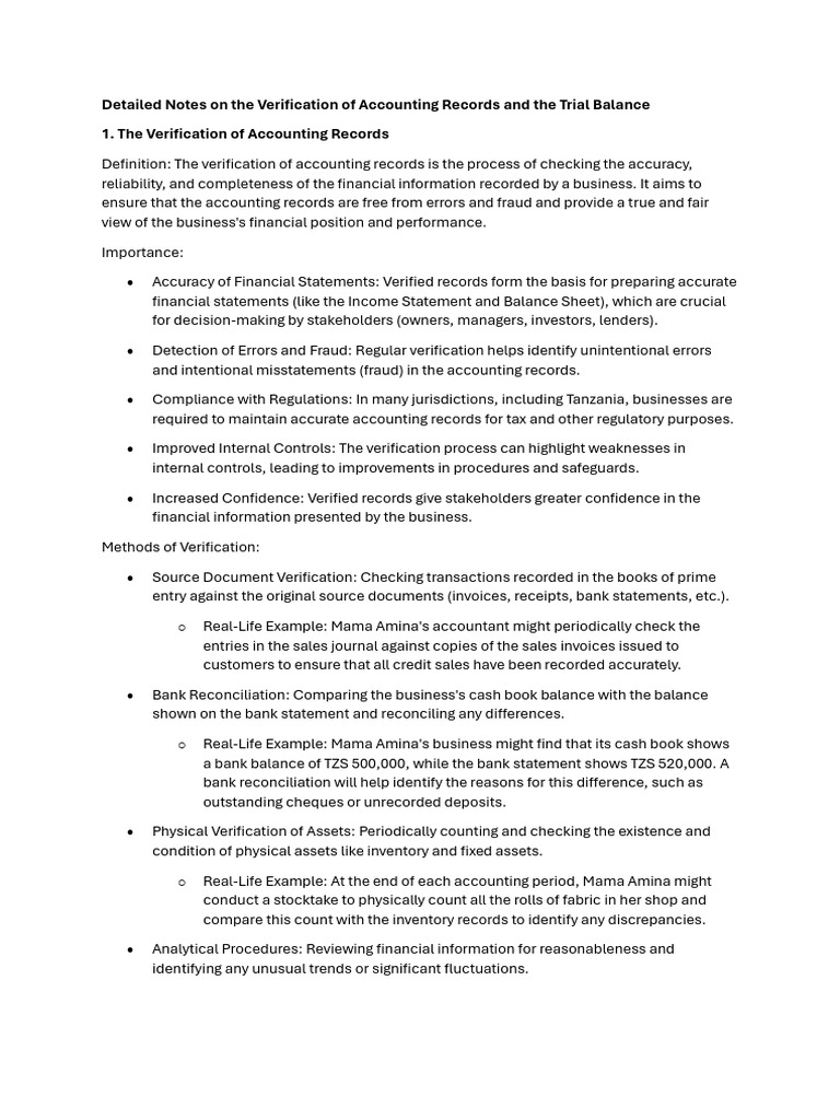 The Trial Balance Notes | PDF | Debits And Credits | Bookkeeping