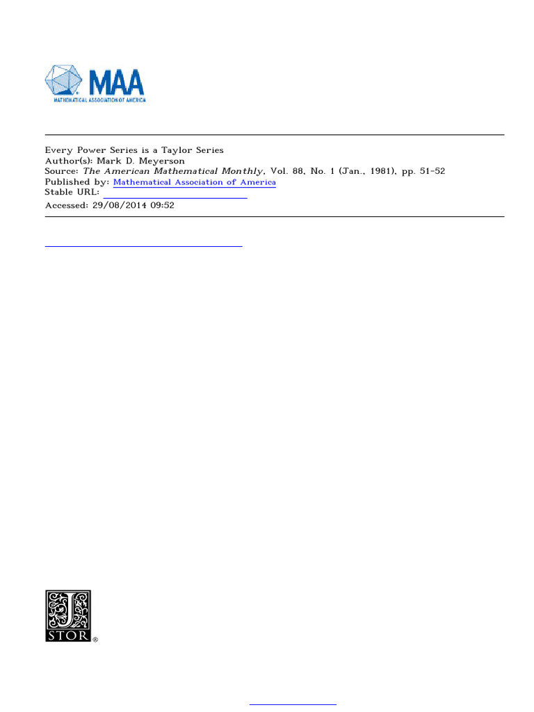 Every Power Series Is A Taylor Series | PDF | Mathematics ...