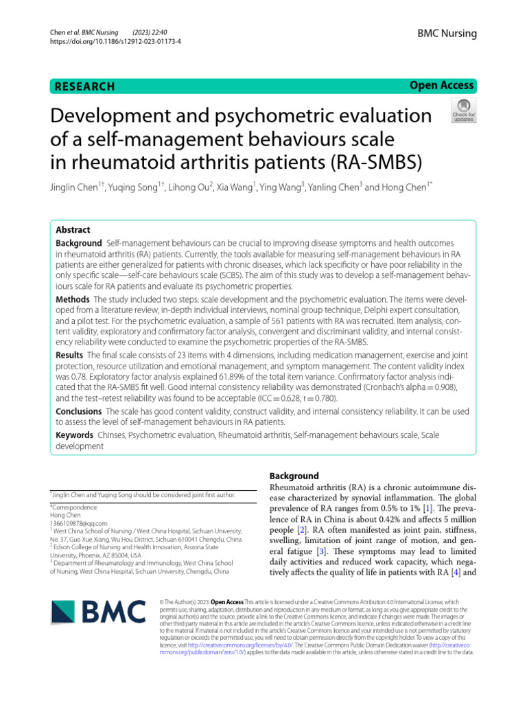 Development and Psychometric Evaluation of A Self-Management Behaviours ...