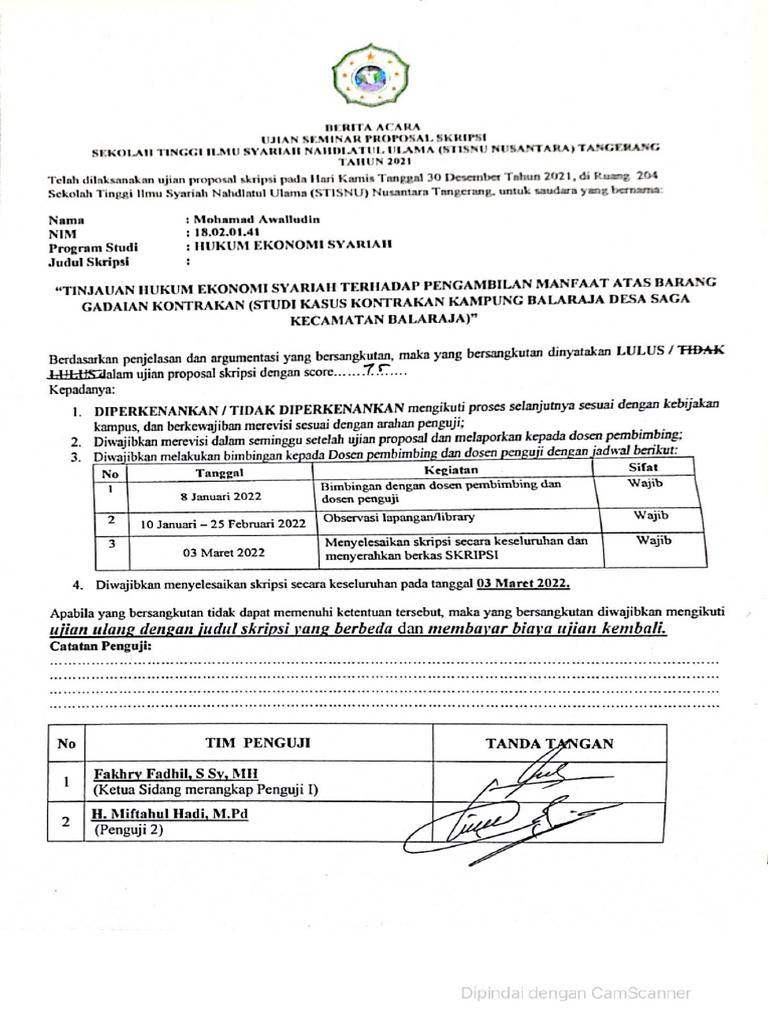Berita Acara Ujian Proposal Moh Awalludi | PDF