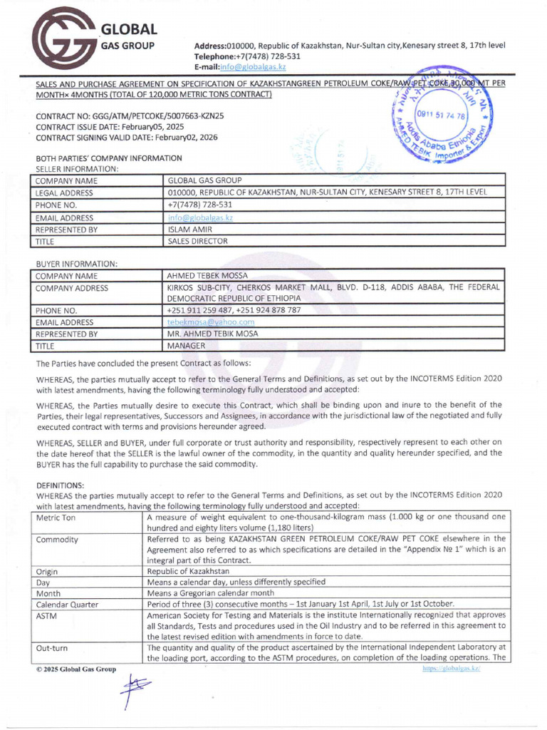 Signed and Sealed SPA Document From The Buyer - Ahmed Tebek | PDF