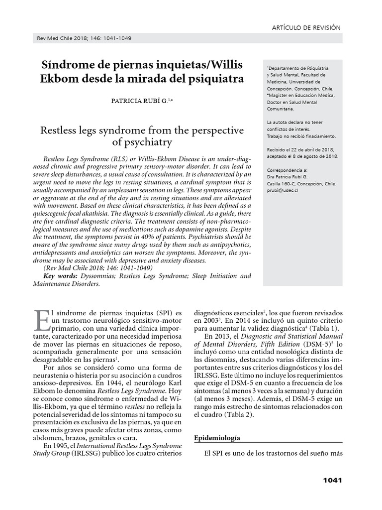 Síndrome de Piernas Inquietas-Willis Ekbom | PDF | Desorden hiperactivo ...