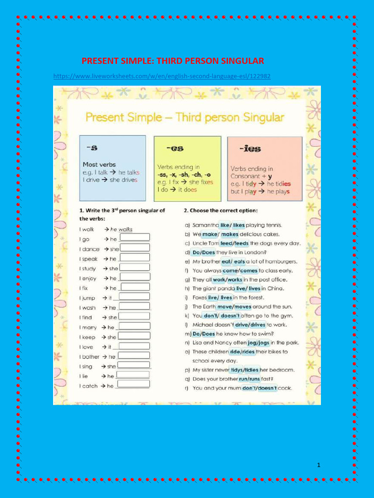 Present Simple Third Person Singular Activities | PDF