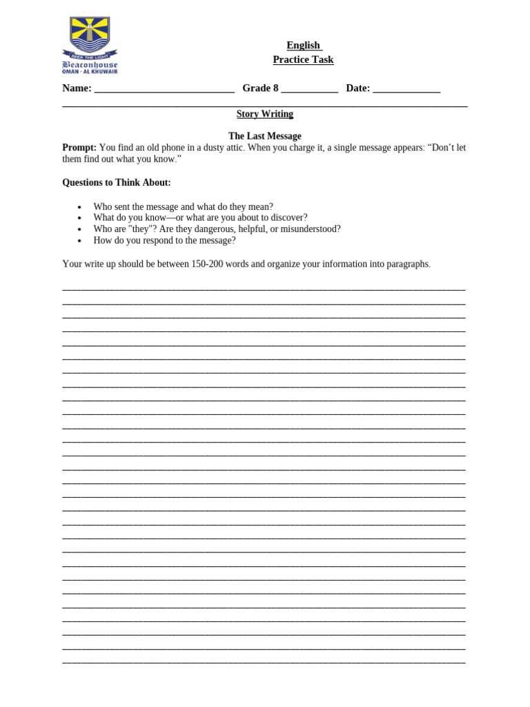 Story Writing - Practice Task - Edupage | PDF