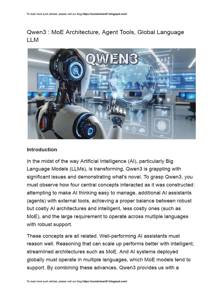 Qwen3: MoE Architecture, Agent Tools, Global Language LLM | PDF | Artificial Intelligence ...