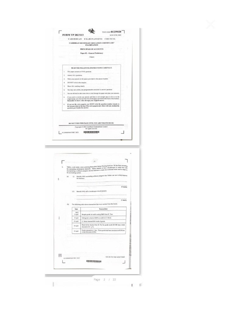 CSEC Principles of Accounts Past Papers | PDF