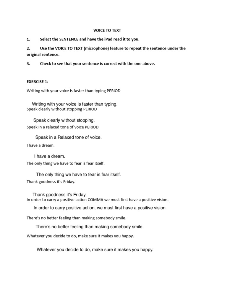 Voice to Text Writing Exercises | PDF