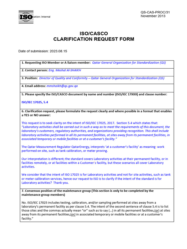 ISO-CASCO_Clarification request on ISO-IEC 17025 clause clause 5.4 ...