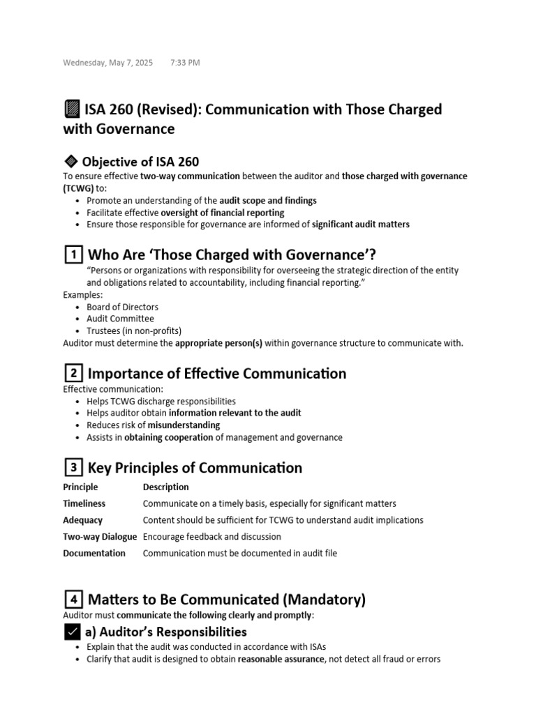 ? ISA 260 (Revised) Communication With Those Charged With Governance | PDF | Audit | Governance
