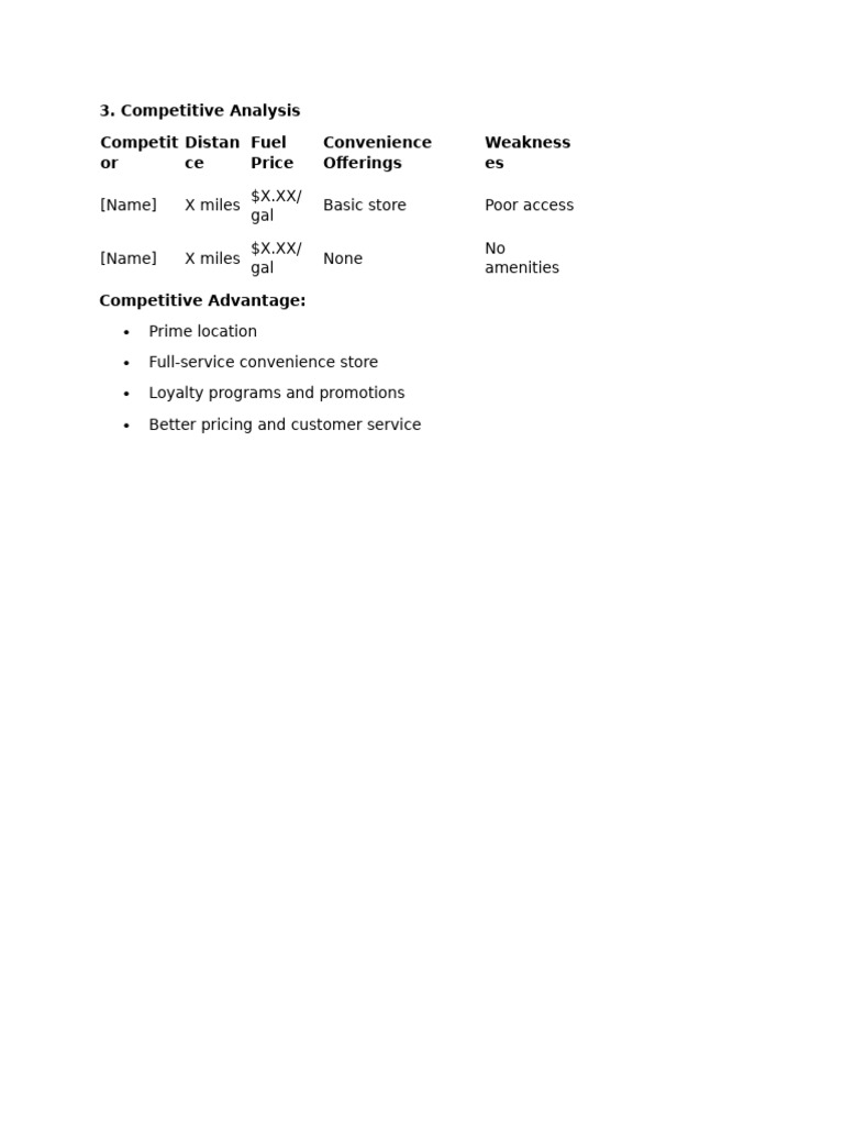 Opening A Gas Station Competitive Analysis | PDF