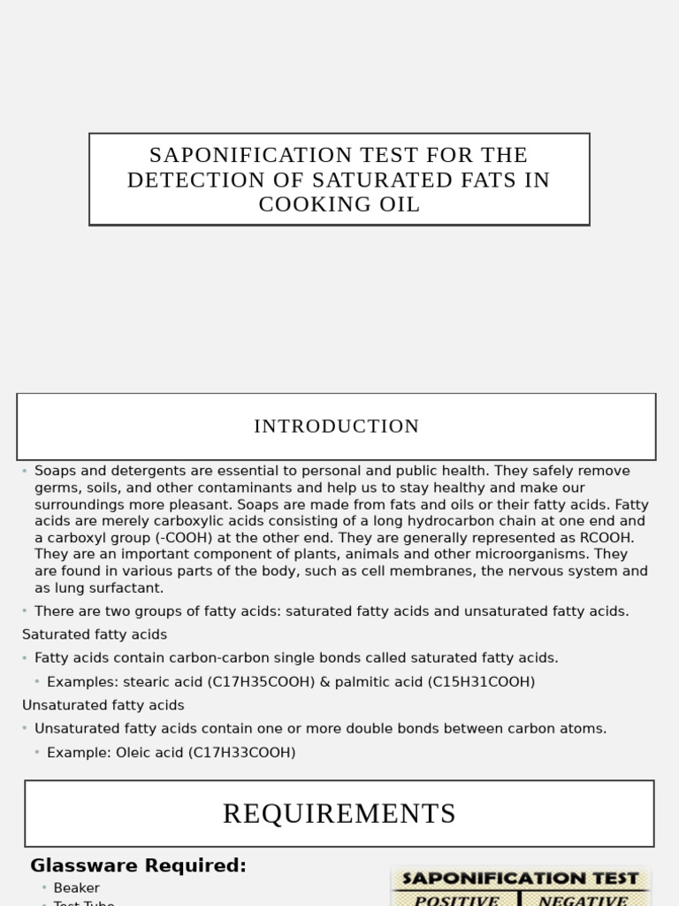 Saponification Test For The Detection of Saturated Fats in Cooking Oil ...