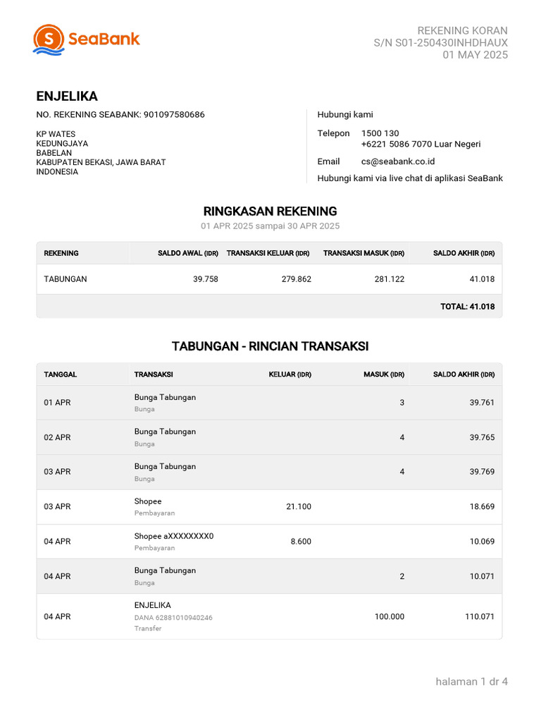 Seabank Statement 20250505-1 | PDF