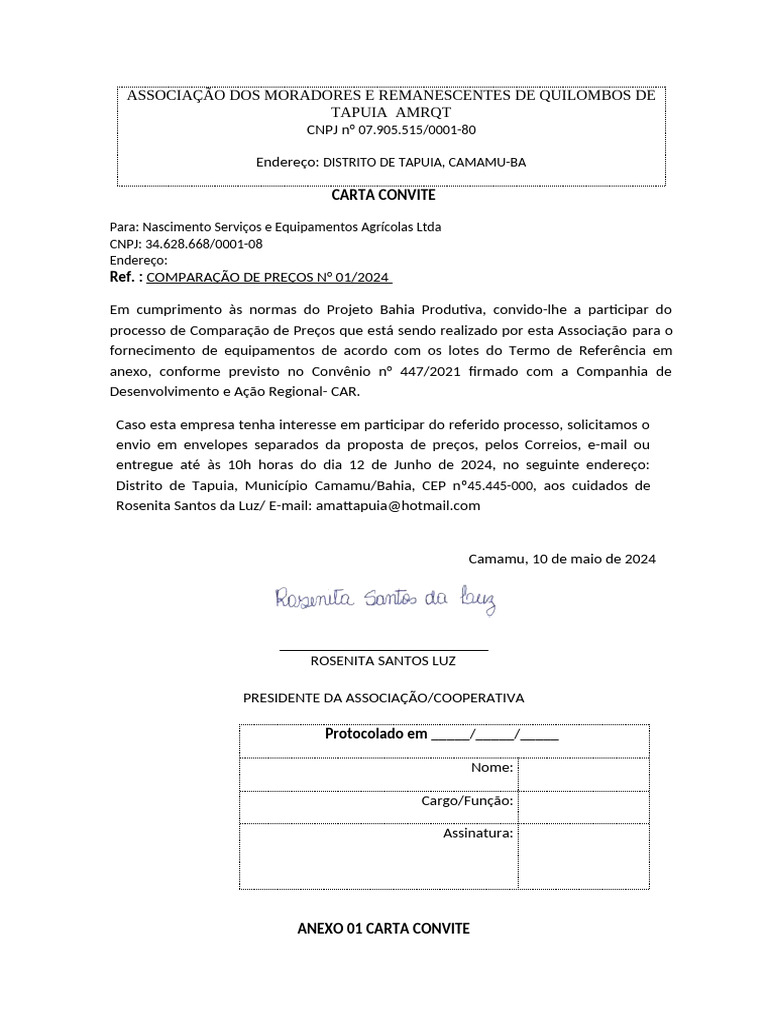 CARTA CONVITE-SHOPPING RENDIMENTOS | PDF